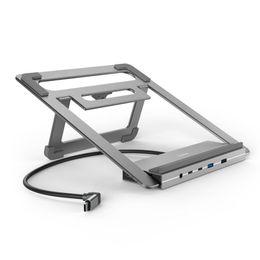 Hama Laptop-Dockingstation "USB-C Docking Station, Stand Notebook Halterung 12Ports für Laptop" Dockingstationen 4x USB-A, 3x USB-C,2x HDMI, 1x DisplayPort, 1x LAN, 1x 3,5mm Audio Aux grau (anthrazit) Zubehör für Notebooks