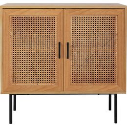 Kommode Inosign "Ailis" Sideboards Gr. B/H/T: 80 cm x 76 cm x 39 cm, schwarz (natur, schwarz) Türkommode Türen mit Einsatz aus Rattangeflecht