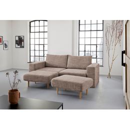 3,5-Sitzer "Looksv", beige (beige, braun), B:232cm H:96cm T:107cm, LOOKS by Wolfgang Joop, Sofas, Verwandlungssofa: aus Sofa wird Sofa mit 2 Hockern