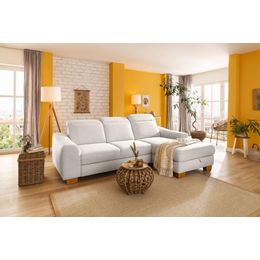 Ecksofa Home Affaire "Dundee L-Form", beige (creme), B:264cm H:86cm T:170cm, Luxus-Microfaser Florence (100% Polyester);Struktur fein (100% Polyester);Luxus-Microfaser Lederoptik (100% Polyester), Sofas, Ecksofa, wahlweise mit Kopfteilverstellung und zus&auml;tzlich mit Bettfunktion