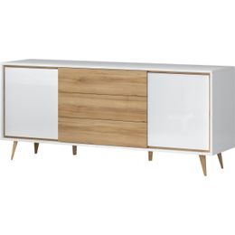 Kommode Home Affaire "Vida", weiß (crystal weiß, pacific walnut), B:180cm H:78cm T:47cm, Spanplatte, Sideboards, UV lackiert, hochglänzend, Soft-Close und Push-to-open Funktion