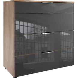 Schubkastenkommode wimex "Level36 C by fresh to go" Sideboards Gr. B/H/T: 81 cm x 84 cm x 41 cm, 4, grau (plankeneiche nachbildung, glas grey) Schubladenkommoden mit soft-close Funktion