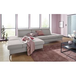 Sit & More Ecksofa SIT & MORE "Brisbane L-Form", silber, B:319cm T:181cm, Soft clean (98% Polyester, 2% Polyamid), Sofas, Ecksofa, Fu&szlig;h&ouml;he 15 cm, inklusive Sitztiefen-, Armteil- und Kopfteilverstellung