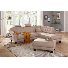 Ecksofa Home Affaire "Trondheim L-Form", braun (mittelbraun), B:260cm H:89cm T:214cm, Struktur fein (100% Polyester);Flachgewebe (100% Polyester);Luxus-Microfaser (90% Polyester, 10% Polyamid), Sofas, Ecksofa, mit Federkern und Knopfheftung im R&uuml;cken, F&uuml;&szlig;e Buche dunkel