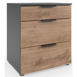 Nachtkommode wimex "Level by fresh to go" Sideboards Gr. B/H/T: 54 cm x 61 cm x 41 cm, 3 St., schwarz (front plankeneiche nachbildung, korpus graphit) 3 Schubladen mit soft-close Funktion, 54cm breit, 61cm hoch