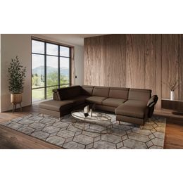 Wohnlandschaft Home Affaire "Calypso U-Form", braun (dunkelbraun), B:334cm H:85cm T:227cm, 100%Polyester, Sofas, Wohnlandschaft, wahlweise mit motorischer Relaxfunktion