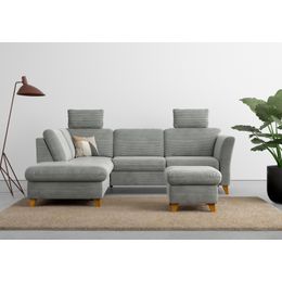 Ecksofa Home Affaire "Trelleborg L-Form", silber, B:252cm H:86cm T:213cm, 100% Polyester, Sofas, Ecksofa, wahlweise mit Bettfunktion und Bettkasten, inkl. Federkern-Polsterung