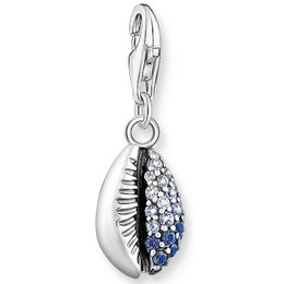 Charm-Einhänger Thomas Sabo "Muschel-Optik mit blauen Steinen, 1894-945-7" Charms silberfarben (silberfarben, mehrfarbig, mehrfarbig) Damen Charms Anhänger mit Glas-Keramik Stein