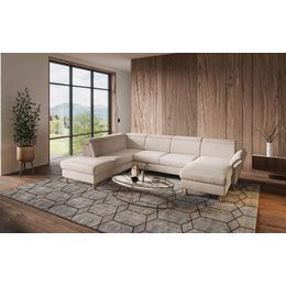 Wohnlandschaft Home Affaire "Calypso U-Form", beige (linen), B:334cm H:85cm T:227cm, 100%Polyester, Sofas, Wohnlandschaft, wahlweise mit motorischer Relaxfunktion