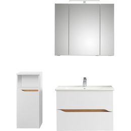 Badmöbel-Set SAPHIR "Quickset 3-teilig, Keramik-Waschtisch und LED-Spiegelschrank" Kastenmöbel-Sets Gr. B/T: 110 cm x 45 cm, 2 Auszüge-3 Spiegeltüren-Spiegelschrank inkl. Beleuchtung, Schalter und Steckdose-1 Nische, weiß (weiß seidenglanz) Bad-Sparsets Unterschrank, inkl. Türdämpfer, 4 Türen, 1 offenes Fach, Bad-Set