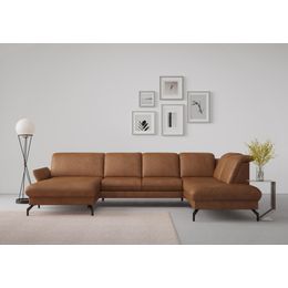 Sit & More Wohnlandschaft SIT & MORE "Fashion U-Form", braun (cognac), B:338cm H:84cm T:207cm, Sofas, Wohnlandschaft, wahlweise mit Kopfteilverstellung, Vorziehsitz, motorisch, Metallf&uuml;&szlig;e
