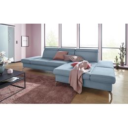 Sit & More Ecksofa SIT & MORE "Brisbane L-Form", blau (hellblau), B:319cm T:181cm, Soft clean (98% Polyester, 2% Polyamid), Sofas, Ecksofa, Fu&szlig;h&ouml;he 15 cm, inklusive Sitztiefen-, Armteil- und Kopfteilverstellung