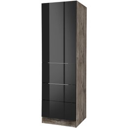 Seitenschrank KOCHSTATION "KS-Brindisi" Schränke Gr. B/H/T: 60 cm x 200 cm x 60 cm, 1 St., schwarz (schwarz hochglanz, eiche vintage) 60 cm breit, 200 hoch, viel Stauraum