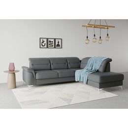 Sit & More Ecksofa SIT & MORE "Sinatra L-Form", grau (dunkelgrau), B:251cm H:85cm T:220cm, 98% Polyester, 2% Polyamid, Sofas, Ecksofa, mit Ottomane, optional mit Kopfteilverstellung und Armteilfunktion