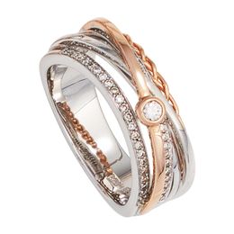 Diamantring Jobo Fingerringe Gr. 60, SI = kleine Einschlüsse, Roségold 585-Weißgold 585-Diamanten, rosegold (roségold 585) Damen Diamantringe breit 585 Gold bicolor mit 48 Diamanten