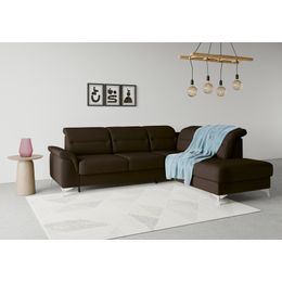Sit & More Ecksofa SIT & MORE "Sinatra L-Form", braun (dunkelbraun), B:251cm H:85cm T:220cm, 100% Polyester, Sofas, Ecksofa, mit Ottomane, optional mit Kopfteilverstellung und Armteilfunktion