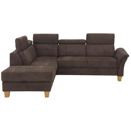 Ecksofa Home Affaire "Conville L-Form", braun (mocca), B:247cm H:84cm T:217cm, 100% Polyester, Sofas, Ecksofa, Federkern, wahlweise mit Bettfunktion und Bettkasten bzw. Stauraum