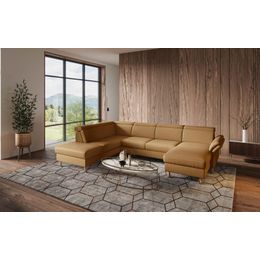 Wohnlandschaft Home Affaire "Calypso U-Form", gelb (dijon), B:334cm H:85cm T:227cm, 100%Polyester, Sofas, Wohnlandschaft, wahlweise mit motorischer Relaxfunktion
