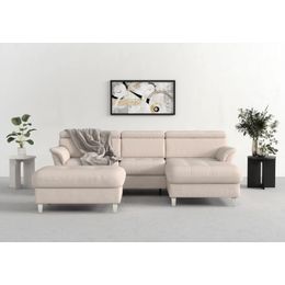 Sit & More Ecksofa SIT & MORE "Marano L-Form", beige (creme), B:257cm T:166cm, 100% Polyester, Sofas, Ecksofa, inklusive Kopfteilverstellung, wahlweise mit Bettfunktion, Bettkasten