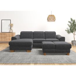 Ecksofa Home Affaire "Dundee L-Form", grau (anthrazit), B:264cm H:86cm T:170cm, Flachgewebe (100% Polyester), Sofas, Ecksofa, wahlweise mit Kopfteilverstellung und zus&auml;tzlich mit Bettfunktion