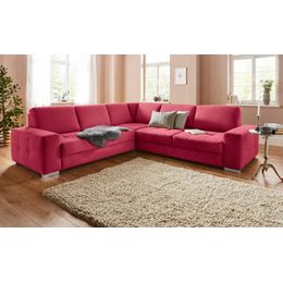 Sit & More Ecksofa SIT & MORE "Santorini L-Form", rot, B:276cm H:82cm T:271cm, Struktur (100% Polyester);Struktur fein (95% Polyester, 5% Polyamid), Sofas, Ecksofa, mit Federkern und Sitztiefenverstellung, wahlweise mit Bettfunktion