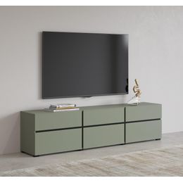 Lowboard Inosign "Cross, moderne grifflose TV-Kommode,3 Klappen/3 Schubkästen" Sideboards Gr. B/H/T: 180 cm x 48,2 cm x 40 cm, salbei/salbei-schwarz, 3, grün (salbei, salbei) Lowboards Breite 180 cm, TV-Schrank mit viel Stauraum, TV-Board