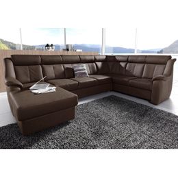 Sit & More Wohnlandschaft SIT & MORE "Basel U-Form", braun, B:315cm H:98cm T:210cm, Luxus-Microfaser Altara Nubuck (100% Polyester);Kunstleder SOFTLUX;NaturLEDER (echtes Rindsleder), Sofas, wahlweise mit Relaxfunktion