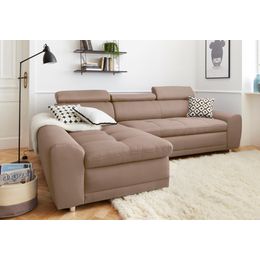 Sit & More Ecksofa SIT & MORE "Riva L-Form", braun (macciato), B:272cm H:92cm T:169cm, Flachgewebe (100% Polyester);Luxus-Microfaser (100% Polyester);Struktur (100% Polyester), Sofas, Ecksofa, inklusive Kopteilverstellung, wahlweise mit Bettfunktion