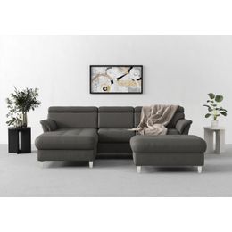 Sit & More Ecksofa SIT & MORE "Marano L-Form", grau (grau 94), B:257cm T:166cm, 100% Polyester, Sofas, Ecksofa, inklusive Kopfteilverstellung, wahlweise mit Bettfunktion, Bettkasten