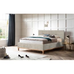 Polsterbett LEONIQUE "Noan", beige, B:198cm H:118cm L:218cm, Betten, Bettkasten, Lattenrahmen mit Gasdruckfedern, auch mit 7-Zonen-Matratze