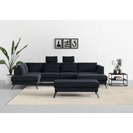 Sit & More Wohnlandschaft SIT & MORE "Lindholm U-Form", blau (navy), B:342cm H:88cm T:188cm, Sofas, Wohnlandschaft, mit Sitztiefenverstellung und Federkern