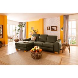 Ecksofa Home Affaire "Dundee L-Form", gr&uuml;n (olive), B:264cm H:86cm T:170cm, Luxus-Microfaser Florence (100% Polyester);Struktur fein (100% Polyester);Luxus-Microfaser Lederoptik (100% Polyester), Sofas, Ecksofa, wahlweise mit Kopfteilverstellung und zus&auml;tzlich mit Bettfunktion