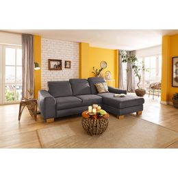 Ecksofa Home Affaire "Dundee L-Form", grau (anthrazit), B:264cm H:86cm T:170cm, Luxus-Microfaser Florence (100% Polyester);Struktur fein (100% Polyester);Luxus-Microfaser Lederoptik (100% Polyester), Sofas, Ecksofa, wahlweise mit Kopfteilverstellung und zus&auml;tzlich mit Bettfunktion