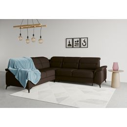 Sit & More Ecksofa SIT & MORE "Sinatra L-Form", braun (dunkelbraun), B:251cm H:85cm T:231cm, 100% Polyester, Sofas, Ecksofa, optinal mit Kopfteilverstellung und Armteilfunktion, Metallf&uuml;&szlig;e
