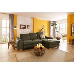 Ecksofa Home Affaire "Dundee L-Form", gr&uuml;n (olive), B:264cm H:86cm T:170cm, Luxus-Microfaser Florence (100% Polyester);Struktur fein (100% Polyester);Luxus-Microfaser Lederoptik (100% Polyester), Sofas, Ecksofa, wahlweise mit Kopfteilverstellung und zus&auml;tzlich mit Bettfunktion