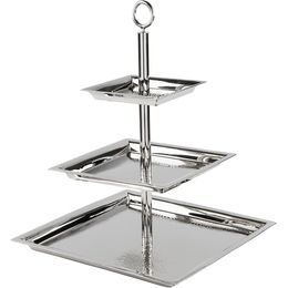 Etagere Fink "NAGANO, mit feiner Hammerschlagstruktur" Servierplatten Gr. B/H/L: 34 cm x 44 cm x 34 cm, silberfarben Weitere Weihnachtsdeko mit 3 Etagen, quadratisch