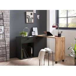 Schreibtisch Schildmeyer "Tiny Working" Tische Gr. B/H/T: 104,6cm x 75,3cm x 39,0cm, schwarz (schwarz/eichefarben) praktisch im Home Office, Sideboard mit flexibler Arbeitsplatte