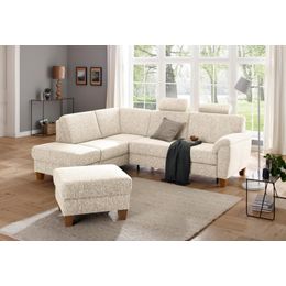 Ecksofa Home Affaire "Alta L-Form", beige (natur), B:250cm H:89cm T:201cm, Struktur ( 100% Polyester);Struktur fein ( 100% Polyester);Luxus-Microfaser ALTARA NUBUCK (100% Polyester), Sofas, Ecksofa, mit Federkern und Kontrastnaht, F&uuml;&szlig;e Buche eichefarben