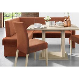 Eckbank Home Affaire "Umag", braun (cognac), B:190cm H:89cm T:140cm, Massivholz, Holzwerkstoff, Polyester, Sitzbänke, Sitz und Rücken gepolstert, verschiedene Qualitäten