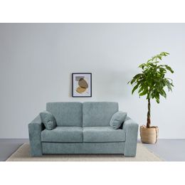 2-Sitzer Home Affaire "Roma Matratzenh&ouml;he 14 cm", blau (eisblau), B:180cm H:85cm T:95cm, 100% Polyester, Sofas, Dauerschlaffunktion, mit Unterfederung, Liegema&szlig;e ca 123x198 cm