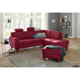 Ecksofa Home Affaire "Alta L-Form", rot (bordeaux), B:250cm H:89cm T:201cm, Struktur ( 100% Polyester);Struktur fein ( 100% Polyester);Luxus-Microfaser ALTARA NUBUCK (100% Polyester), Sofas, Ecksofa, mit Federkern und Kontrastnaht, F&uuml;&szlig;e Buche eichefarben