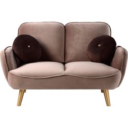 2-Sitzer "Ben", braun (hellbraun), B:137cm H:84cm T:83cm, 100% Polyester, ATLANTIC HOME COLLECTION, Sofas, mit Welleunterfederung,inkl. 2 Dekokissen, goldenen Massivholzf&uuml;&szlig;en