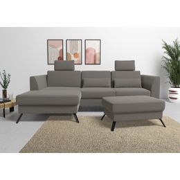 Sit & More Ecksofa SIT & MORE "Olsen L-Form", grau (hellgrau), B:261cm H:88cm T:172cm, 100% Polyester, Sofas, Ecksofa, inklusive Sitztiefenverstellung, wahlweise mit Bettfunktion, 15cm hoch