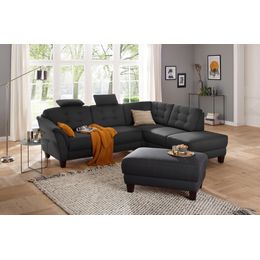 Ecksofa Home Affaire "Trondheim L-Form", grau (anthrazit), B:260cm H:89cm T:214cm, Struktur fein (100% Polyester);Flachgewebe (100% Polyester);Luxus-Microfaser (90% Polyester, 10% Polyamid), Sofas, Ecksofa, mit Federkern und Knopfheftung im R&uuml;cken, F&uuml;&szlig;e Buche dunkel