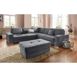 Sit & More Ecksofa SIT & MORE "Santorini L-Form", grau (dunkelgrau), B:276cm H:82cm T:271cm, Struktur (100% Polyester);Struktur fein (95% Polyester, 5% Polyamid), Sofas, Ecksofa, mit Federkern und Sitztiefenverstellung, wahlweise mit Bettfunktion