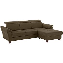 Ecksofa Home Affaire "Solvei L-Form", gr&uuml;n (oliv), B:255cm H:104cm T:185cm, Struktur (100% Polyester);Luxus-Microfaser Lederoptik (100% Polyester);Luxus-Microfaser ALTARA NUBUCK (100% Polyester), Sofas, Ecksofa, mit Recamierenabschlu&szlig; und Sitztiefenverstellung