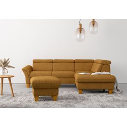 Ecksofa Home Affaire "Lindgren L-Form", gelb (mustard), B:249cm H:84cm T:217cm, 100% Polyester, Sofas, Ecksofa, wahlweise mit TV-Funktion, Stauraum und Kopfteilverstellung