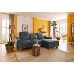 Ecksofa Home Affaire "Dundee L-Form", grau (anthrazit), B:264cm H:86cm T:170cm, Luxus-Microfaser Florence (100% Polyester);Struktur fein (100% Polyester);Luxus-Microfaser Lederoptik (100% Polyester), Sofas, Ecksofa, wahlweise mit Kopfteilverstellung und zus&auml;tzlich mit Bettfunktion