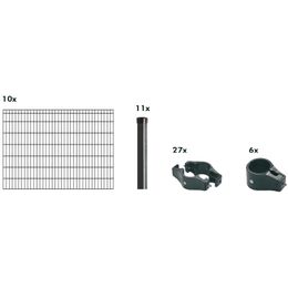 KRAUS Doppelstabmattenzaun "Dino-Pro DS-Z42" Zaunelemente anthrazit, 140 cm hoch, 10 Elemente für 20 m, 11 Pfosten Gr. H/L: 140cm x 20 m, Pfosten: 1, grau (anthrazit)