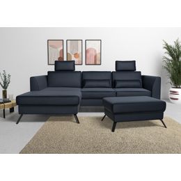 Sit & More Ecksofa SIT & MORE "Olsen L-Form", blau (navy), B:261cm H:88cm T:172cm, 100% Polyester, Sofas, Ecksofa, inklusive Sitztiefenverstellung, wahlweise mit Bettfunktion, 15cm hoch